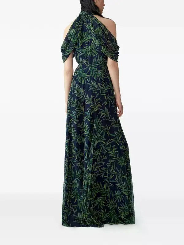 Carolina Herrera Olive Branch-print Wide-leg Pants - Blue