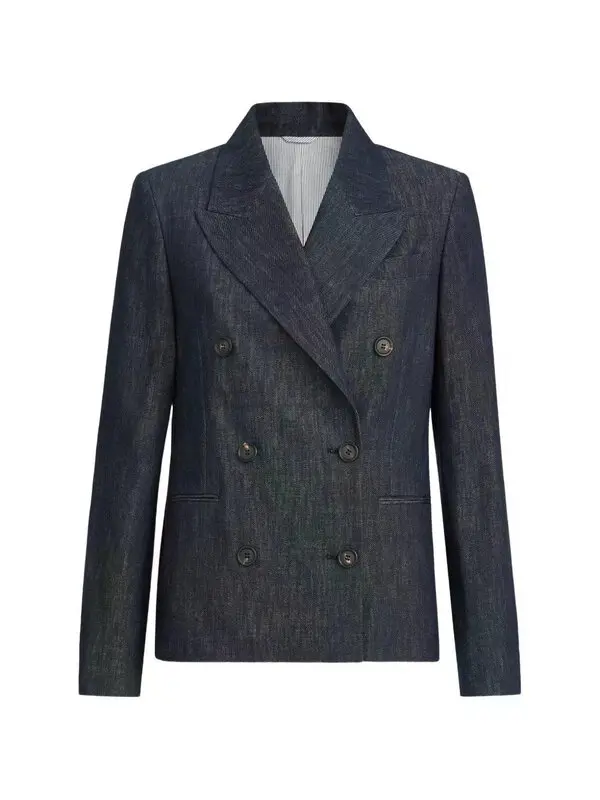 Brunello Cucinelli Cotton Denim-effect Twill Blazer With Monili - Blue