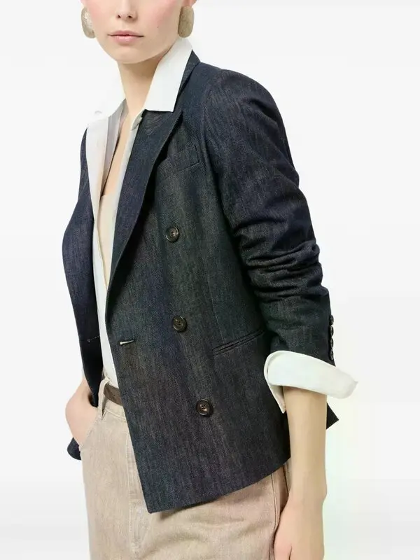 Brunello Cucinelli Cotton Twill Blazer With Monili Detail - Blue