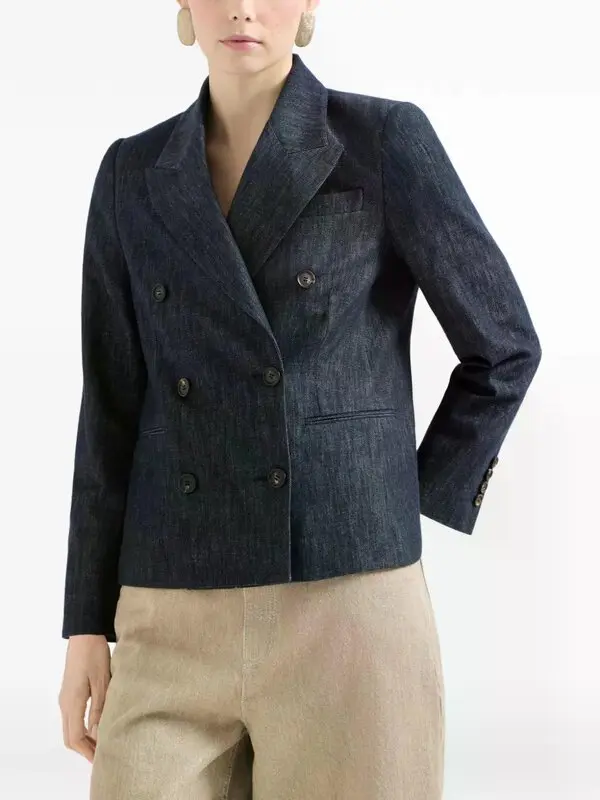 Brunello Cucinelli Cotton Twill Blazer With Monili Detail - Blue