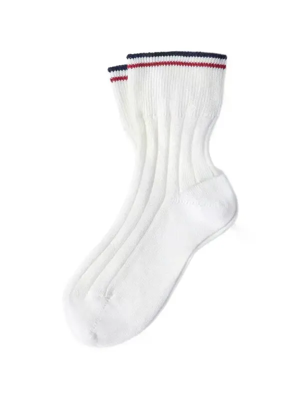 Brunello Cucinelli Cotton Rib Knit Socks With Stripes - White