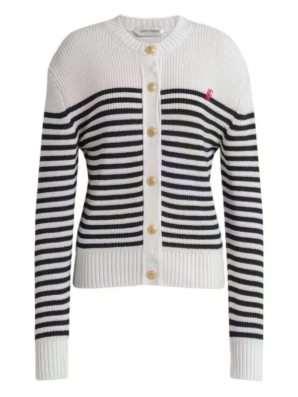 Alberta Ferretti Striped Buttoned Cardigan - White