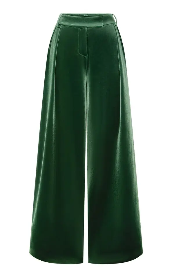 LEO LIN Elisha Velvet Wide Leg Pants - Dark Green