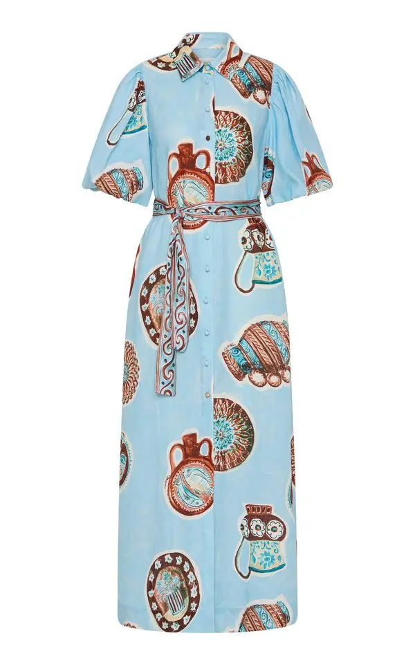 ROAME Berkley Button-front Linen Maxi Dress - Print