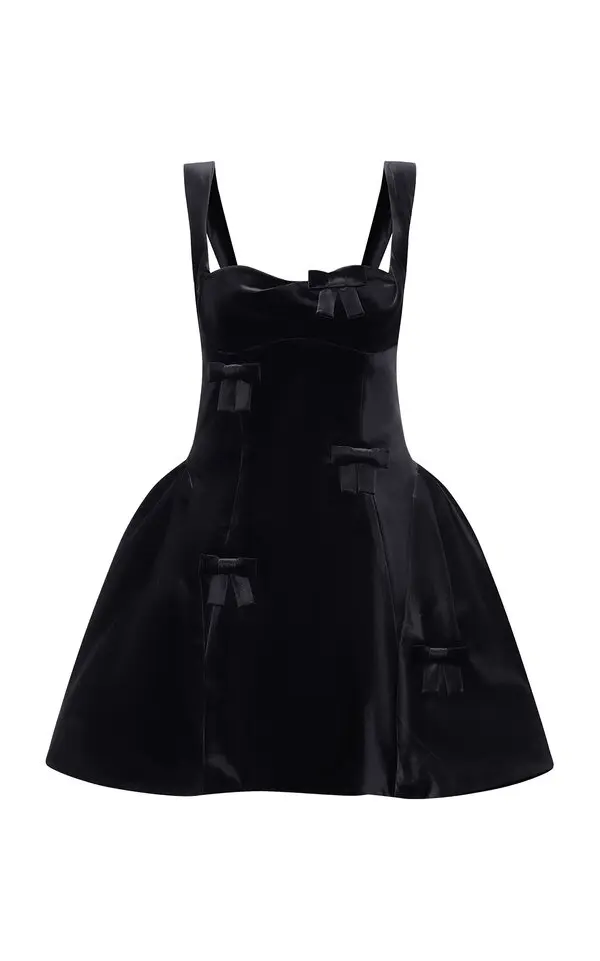 LEO LIN Ariel Bow Velvet Mini Dress - Black