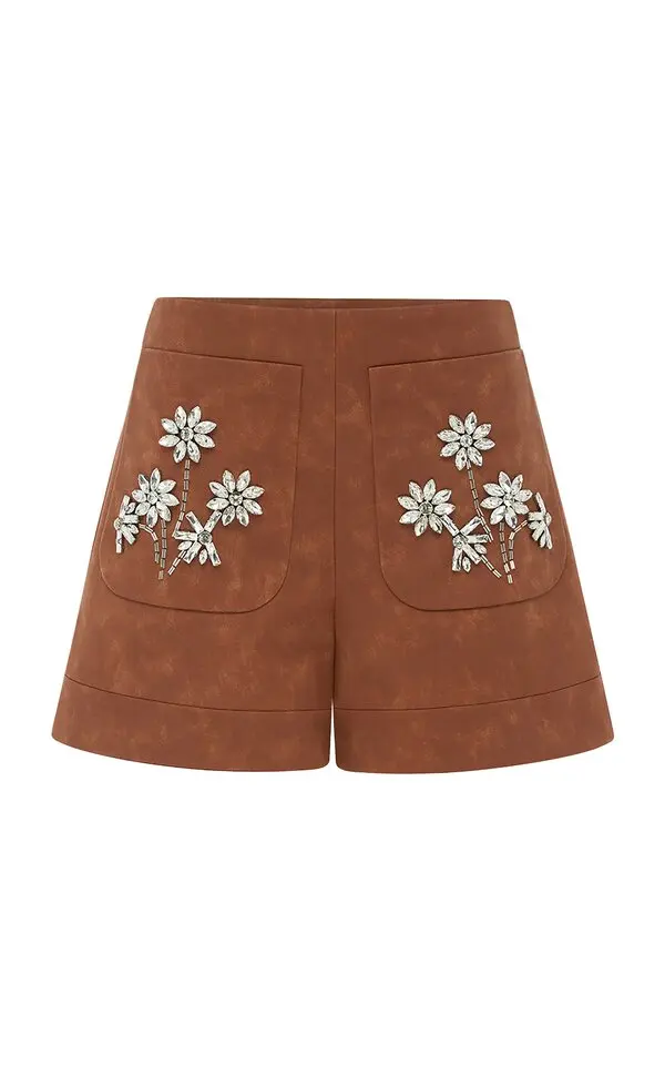 LEO LIN Tessa Embellished Vegan Suede Shorts