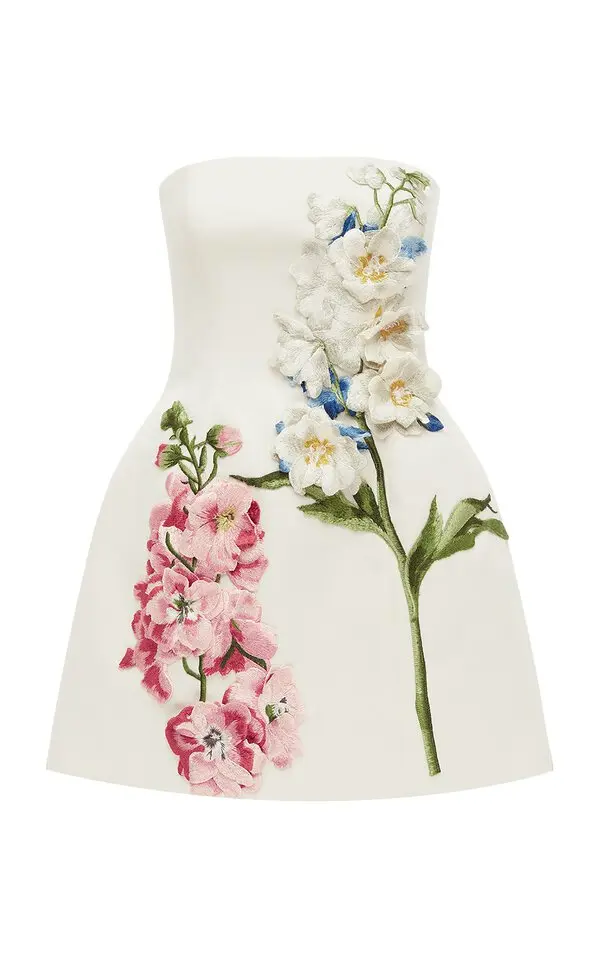 LEO LIN Roselle Embroidered Bustier Mini Dress - Off-white