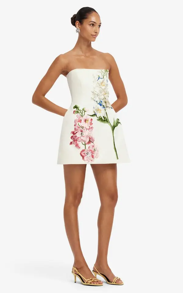 LEO LIN Roselle Embroidered Bustier Mini Dress - Off-white