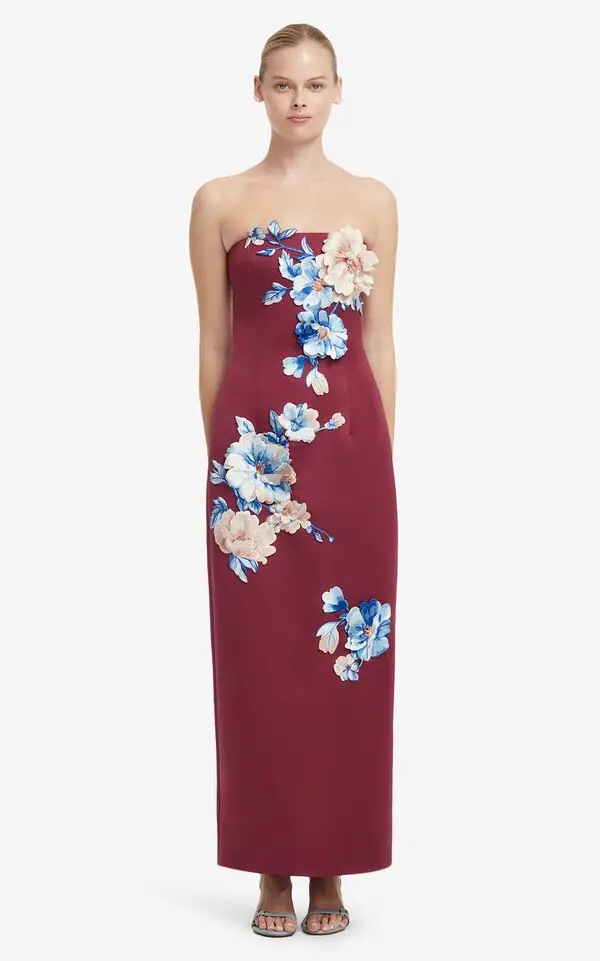 LEO LIN Rayna Embroidered Maxi Dress - Burgundy
