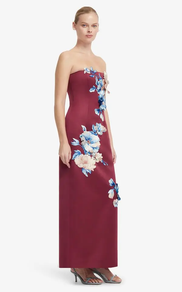 LEO LIN Rayna Embroidered Maxi Dress - Burgundy