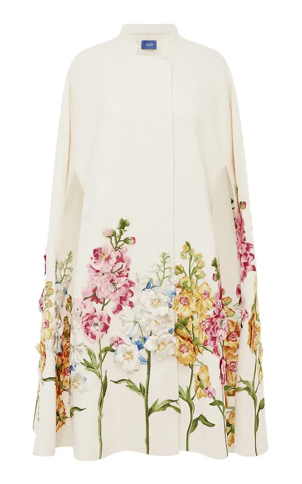 LEO LIN Clover Embroidered Wool Cape Jacket - Off-white