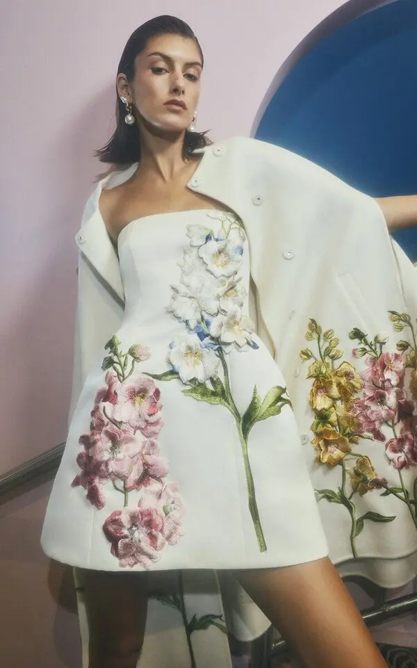 LEO LIN Clover Embroidered Wool Cape Jacket