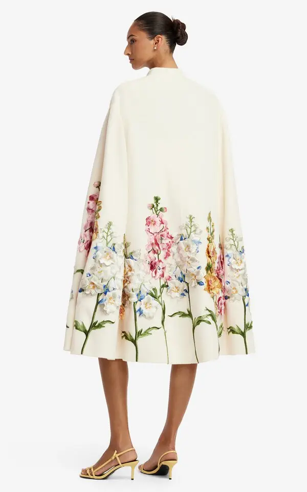 LEO LIN Clover Embroidered Wool Cape Jacket
