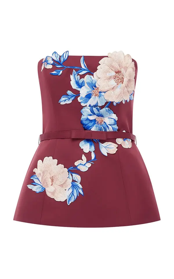 LEO LIN Nadia Embroidered Bustier Top - Burgundy