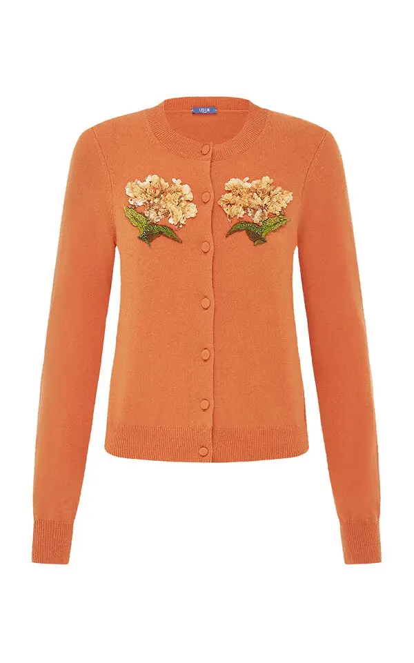LEO LIN Claire Embellished Cashmere Blend Cardigan - Orange