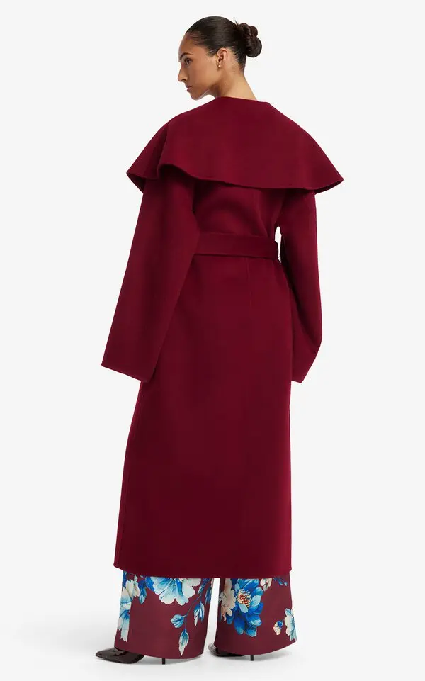 LEO LIN Joan Embroidered Wool Coat - Burgundy