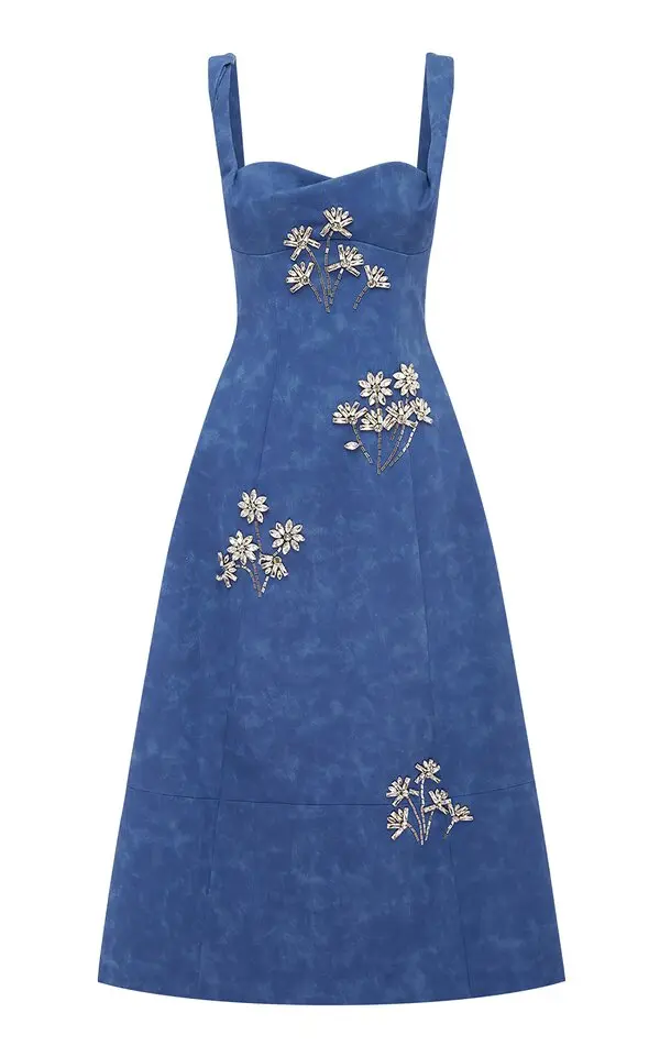 LEO LIN Beatrice Embellished Vegan Suede Midi Dress - Blue