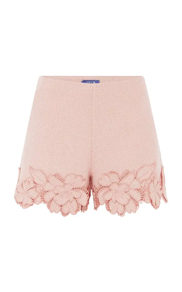 LEO LIN Elle Applique Tweed Shorts - Pink
