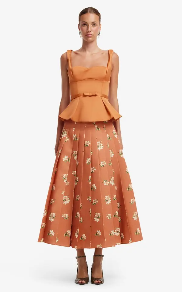LEO LIN June Pleated Maxi Skirt - Orange