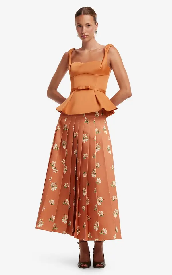 LEO LIN June Pleated Maxi Skirt - Orange