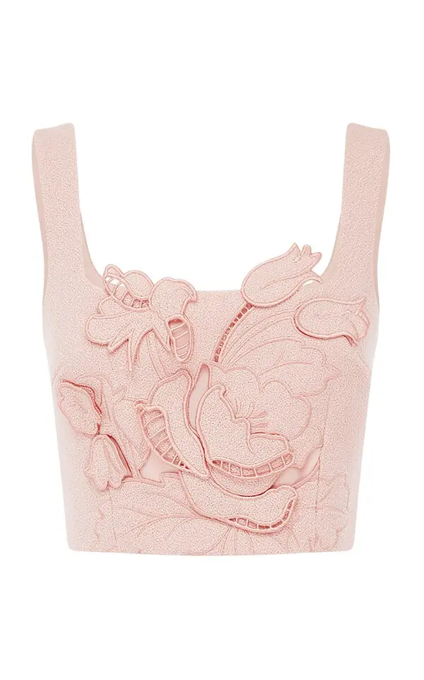 LEO LIN Vivian Applique Tweed Crop Top - Pink