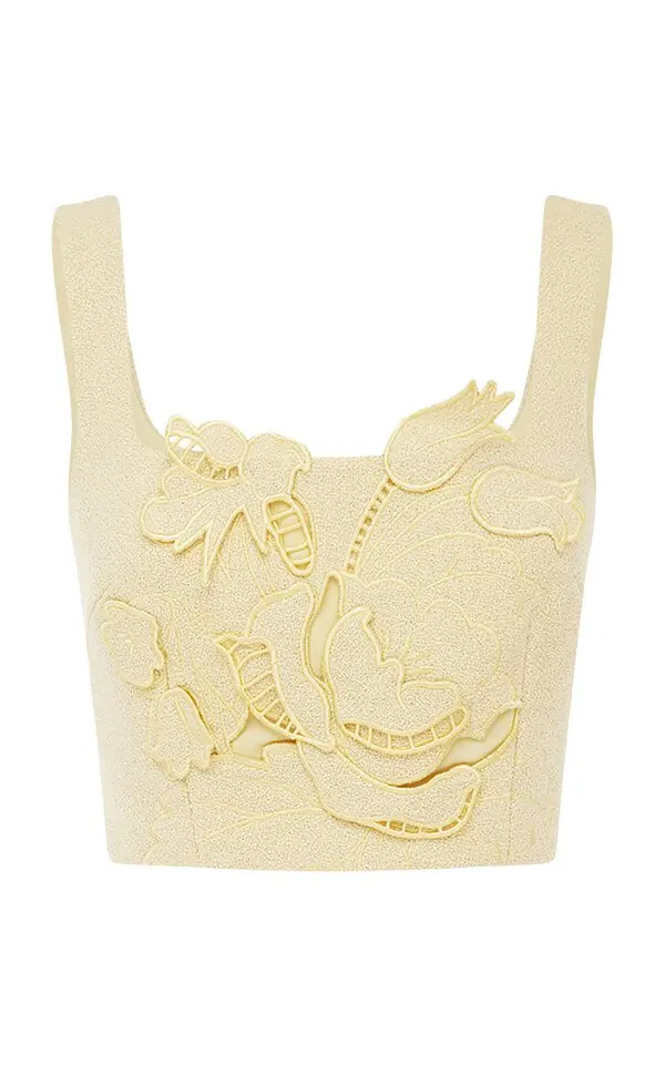 LEO LIN Vivian Applique Tweed Crop Top - Yellow
