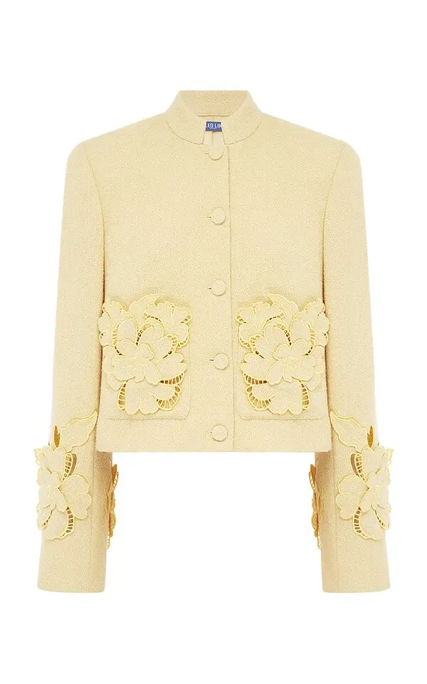 LEO LIN Blythe Applique Tweed Jacket - Yellow