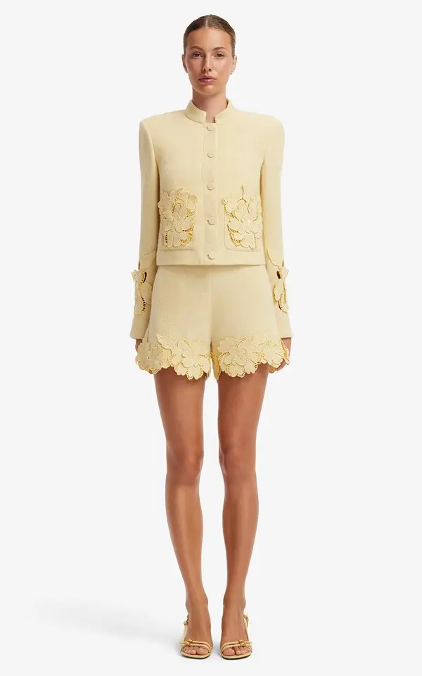 LEO LIN Blythe Applique Tweed Jacket - Yellow