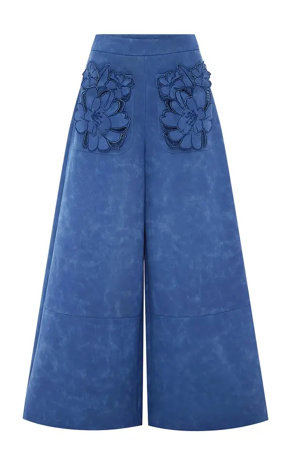 LEO LIN Christina Applique Vegan Suede Pants - Blue