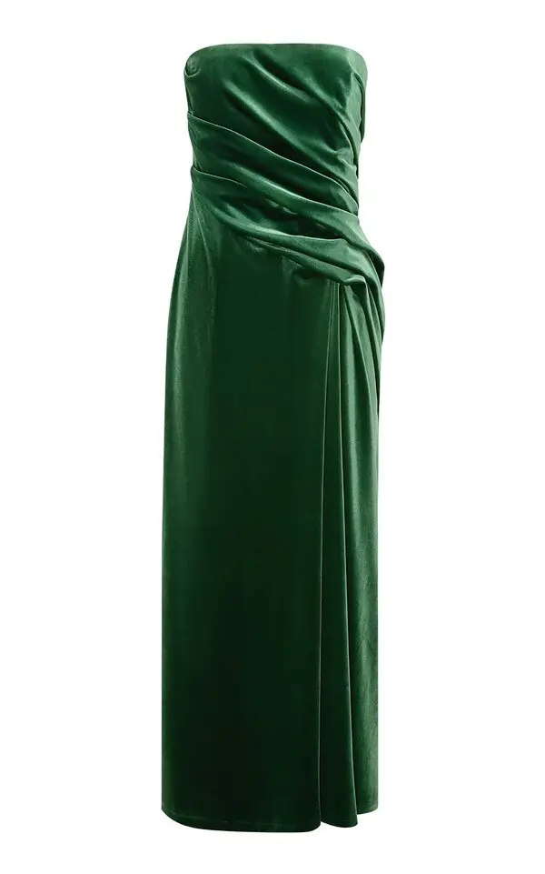 LEO LIN Florence Ruffled Velvet Maxi Dress - Dark Green