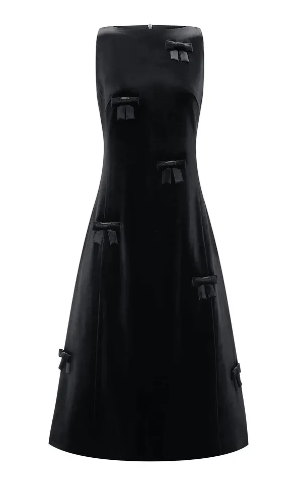 LEO LIN Cleo Velvet Bow Midi Dress - Black