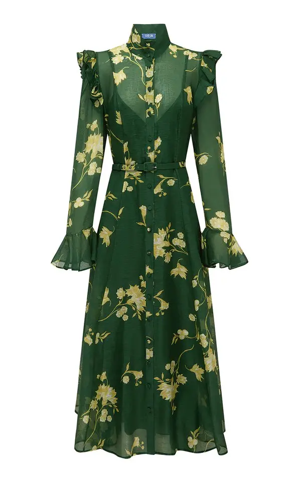 LEO LIN Katrina Linen Blend Midi Dress - Dark Green
