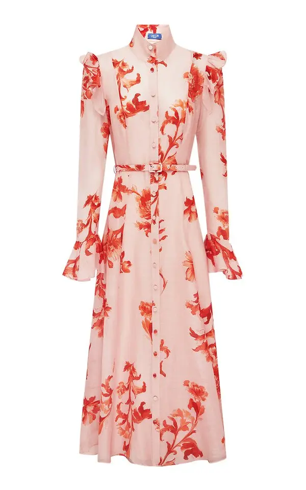 LEO LIN Katrina Linen Blend Midi Dress - Pink