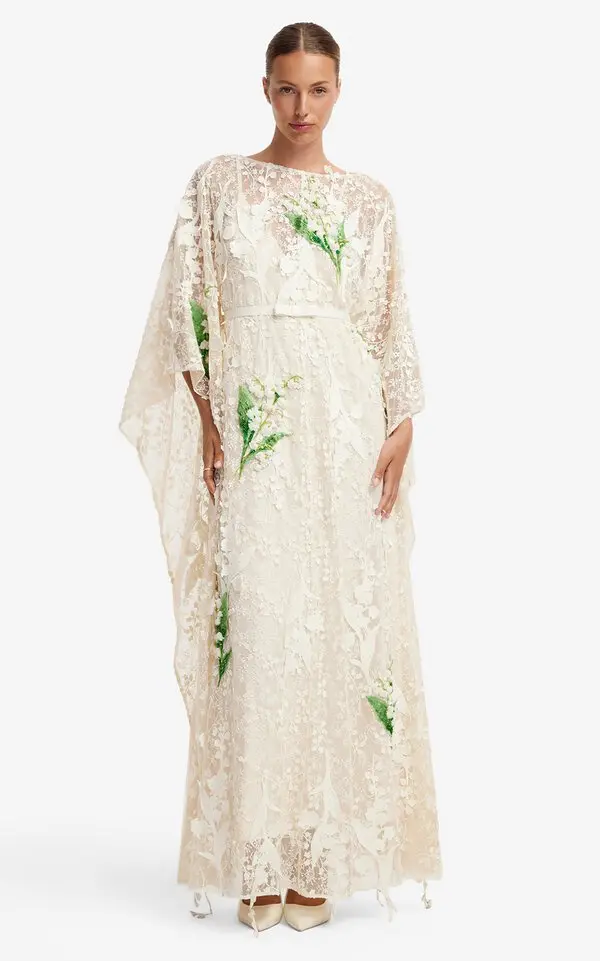 LEO LIN Willow Embellished Lace Kaftan Maxi