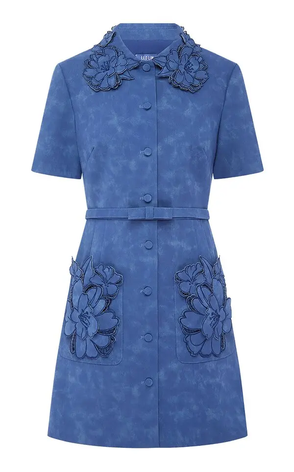 LEO LIN Ashley Applique Vegan Suede Mini Dress
