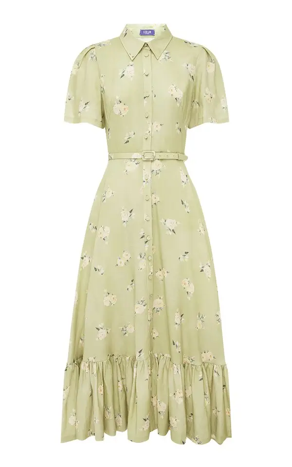 LEO LIN Becca Linen Blend Midi Dress - Green