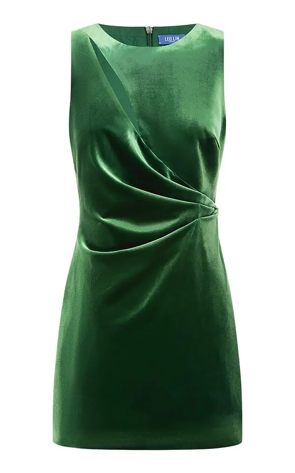 LEO LIN Mina Cutout Vievet Mini Dress - Dark Green