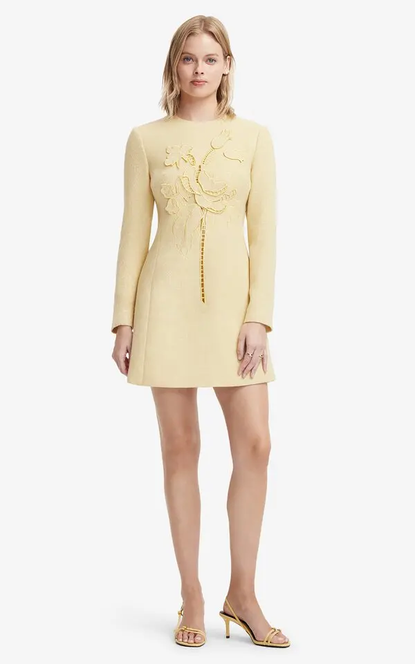 Leo Lin Aliza Applique Tweed Mini Dress - Yellow | Editorialist
