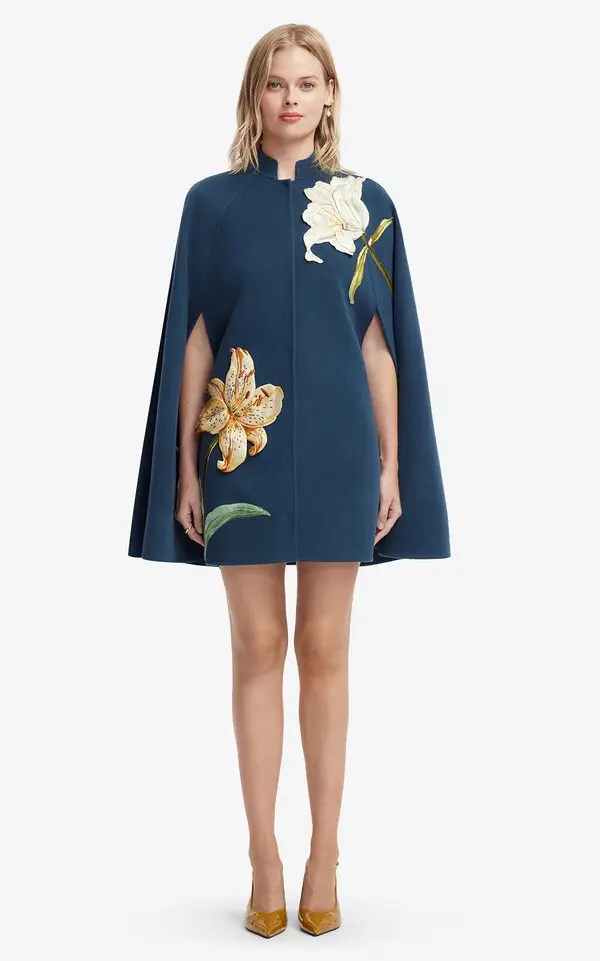 LEO LIN Sloane Embroidered Wool Cape Jacket
