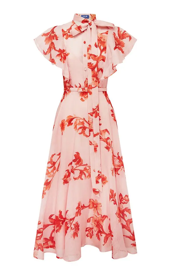 LEO LIN Elsie Linen Blend Midi Dress - Pink