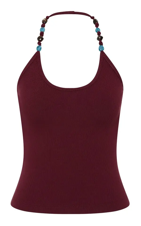 ROAME Ember Bead-embellished Ribbed Tank Top - Burgundy