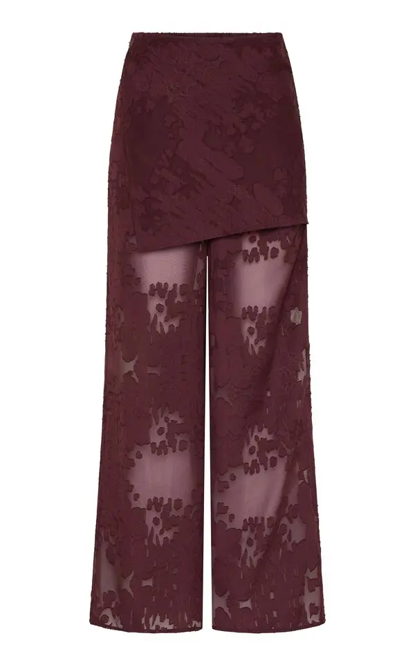 ROAME Tallow Mid-rise Wide-leg Sheer Burnout Wrap Pants - Burgundy