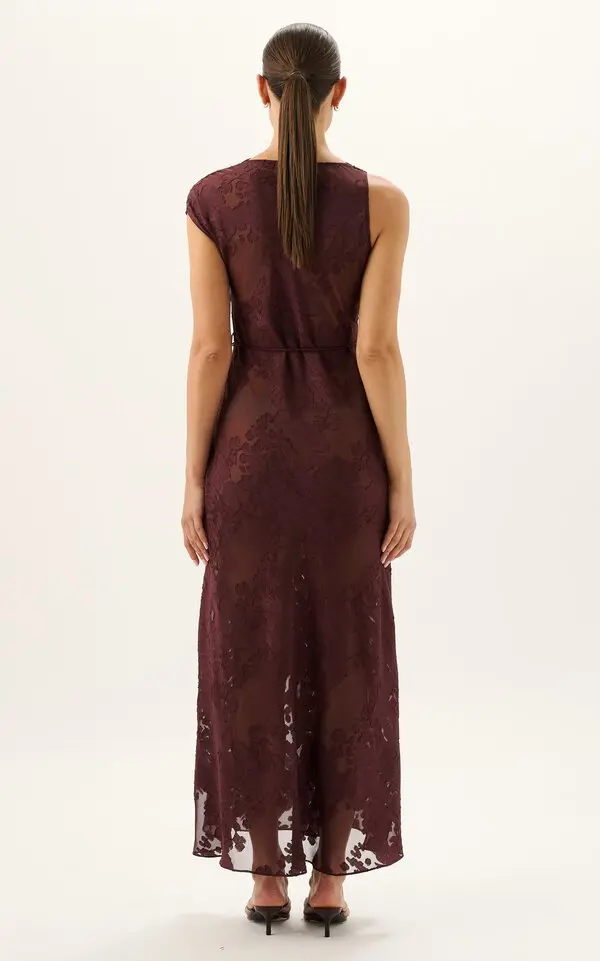 ROAME Asymmetrical Sheer Maxi Dress