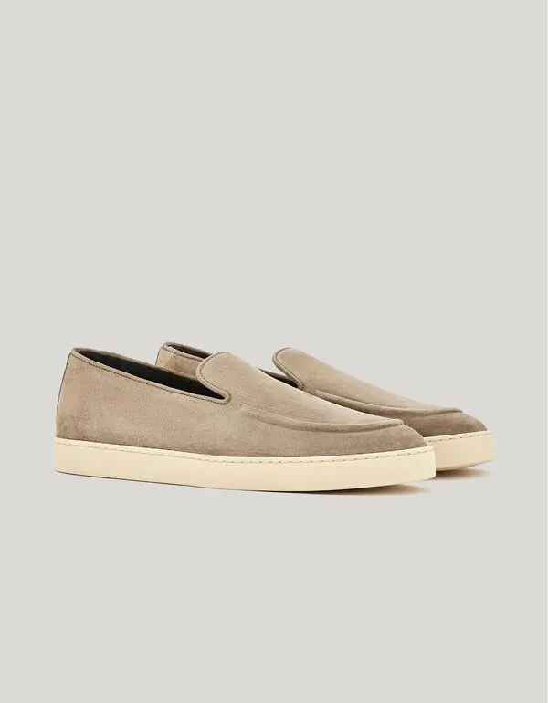 Canali Suede Loafers With Rubber Sole - Brown