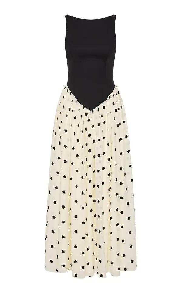 ROAME Pamela Polka Dot Maxi Dress - Black/white