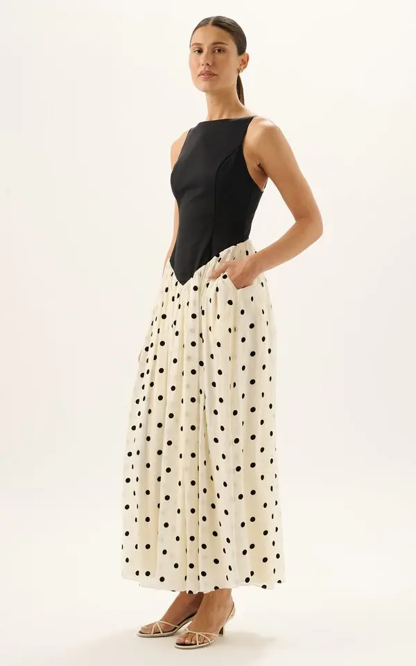 ROAME Pamela Polka Dot Maxi Dress