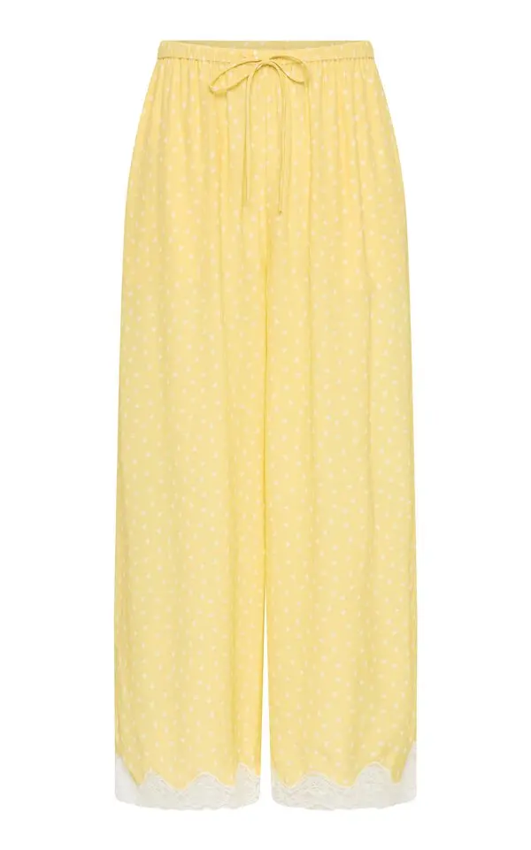 ROAME Blake Mid-rise Wide-leg Lace-trimmed Cropped Pants - Yellow