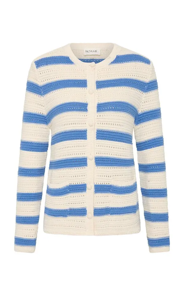 ROAME Manon Striped Cotton Knit Cardigan - Stripe