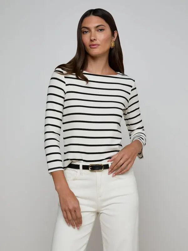 L'Agence Lucille Striped Boatneck Top - Ivory/black Stripe