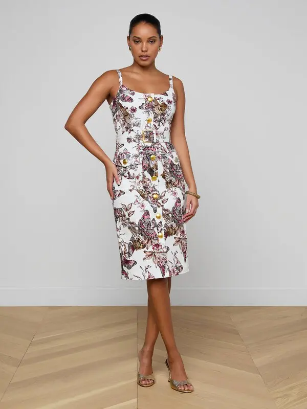 L'Agence Ida Dress - White Multi Large Butterfly Jungle